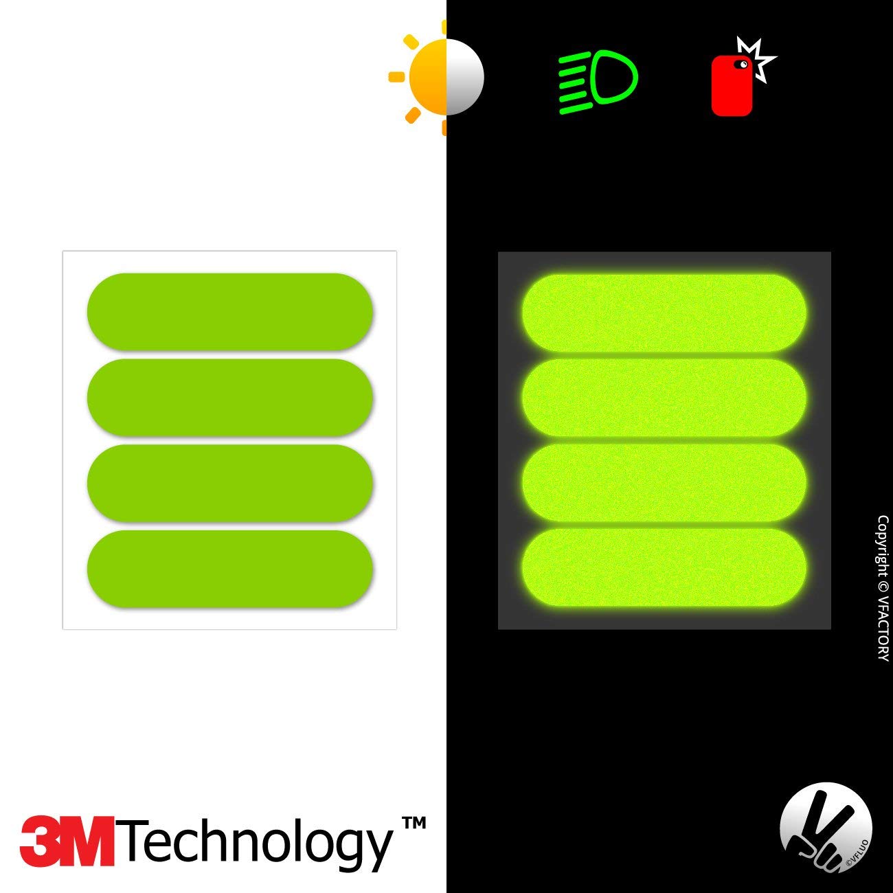 Snapklik.com : Kit 4 Retro Reflective Green Stripes Stickers For ...