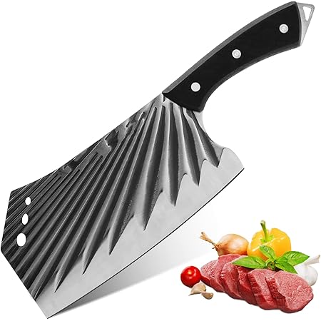 Amazon.com: Cleaver Knife, Meat Cleaver with Unique Forged Ray Blade ...