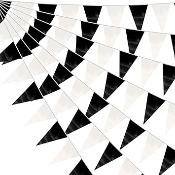 64FT Black White Triangle Pennant Banner Flag Metallic Fabric Bunting ...