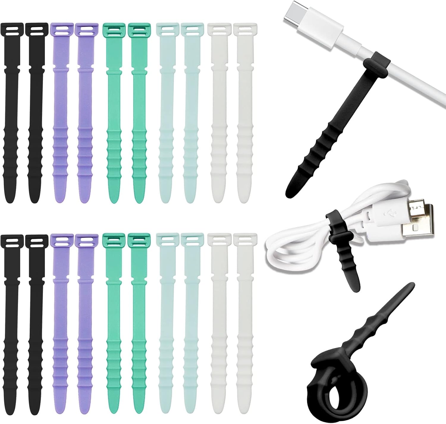 Amazon.com: 20PCS Silicone Fishbone Cable Organizers Reusable Zip Ties ...