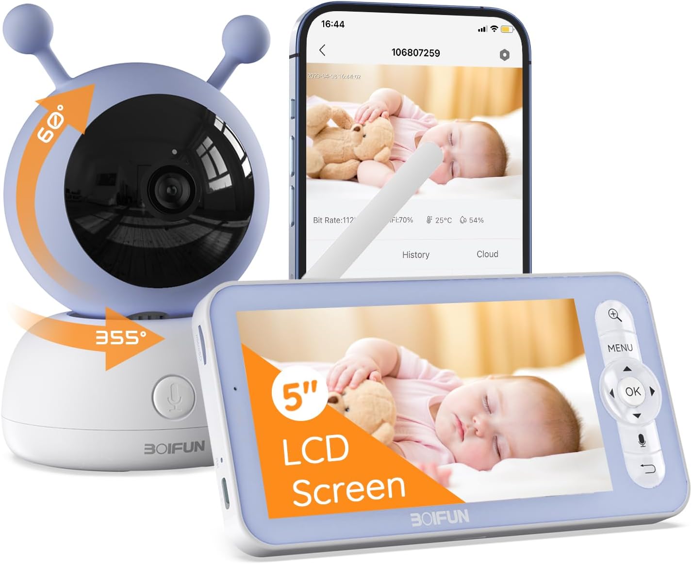 ieGeek 2k Baby Monitor Video e Audio con 5" LCD, Telecamera Bambini con ...
