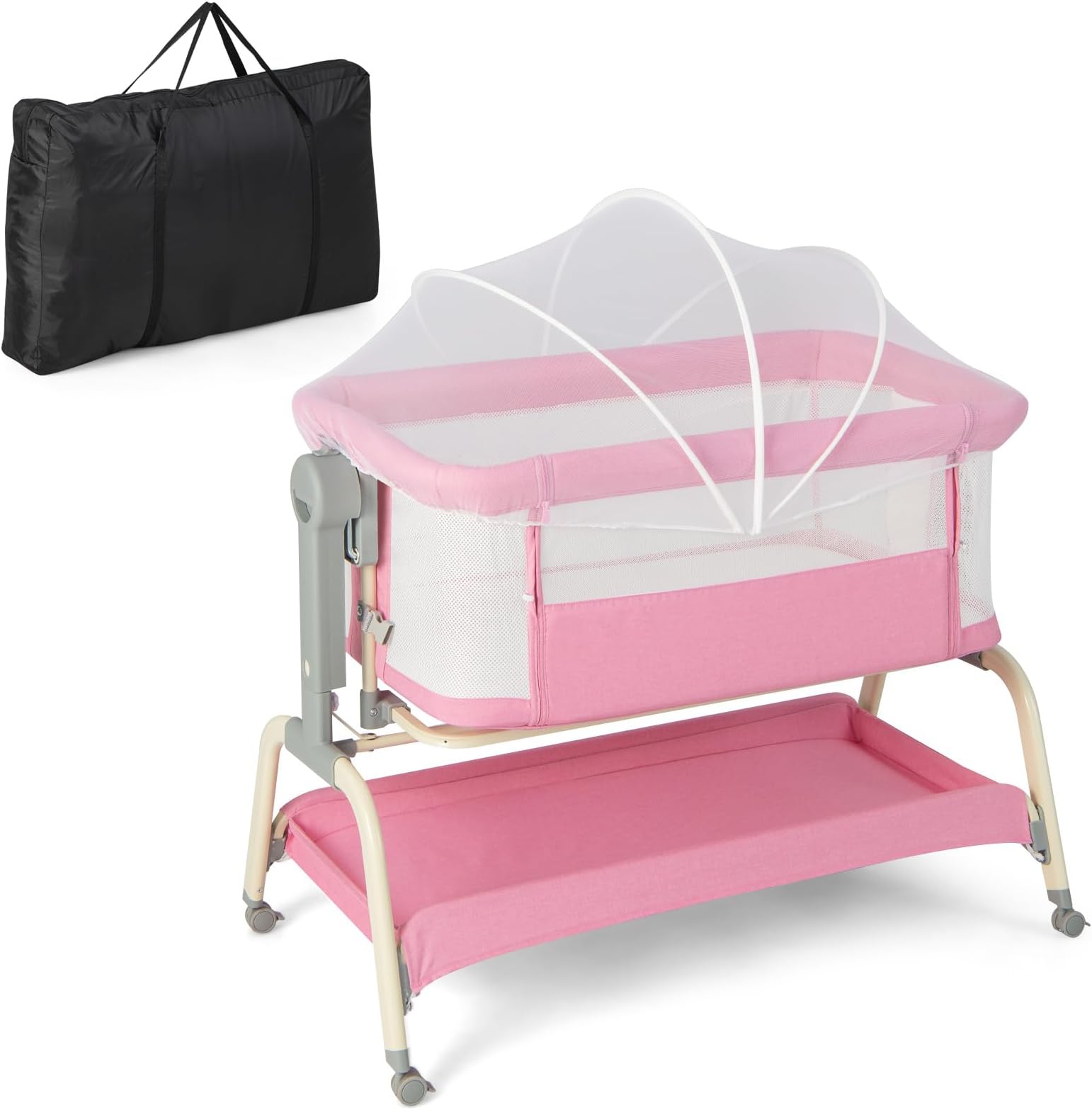 COSTWAY 4-in-1 Baby Bedside Crib, Heights Adjustable Rocking Bassinet ...