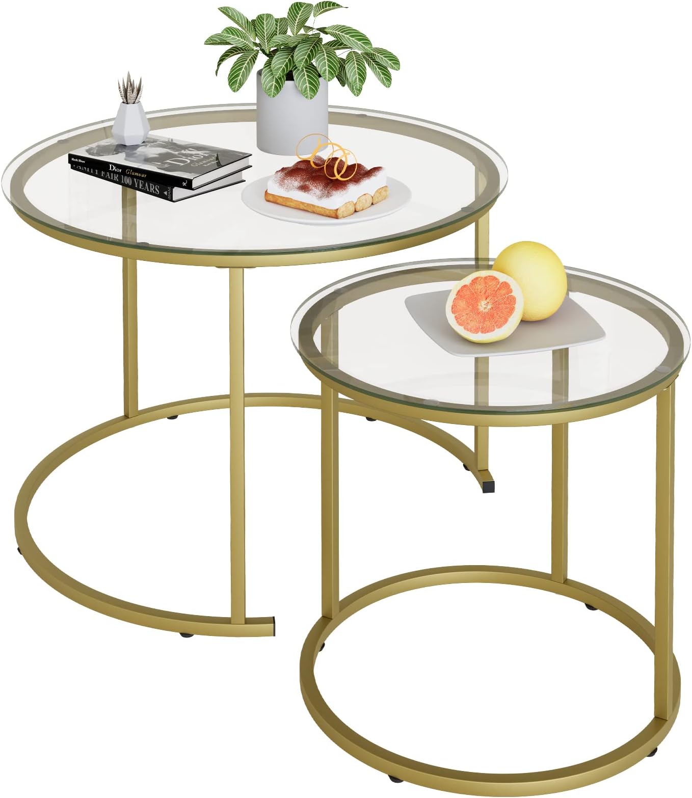 Amazon.com: Lamerge Glass Coffee Table for Living Room, Gold Nesting ...