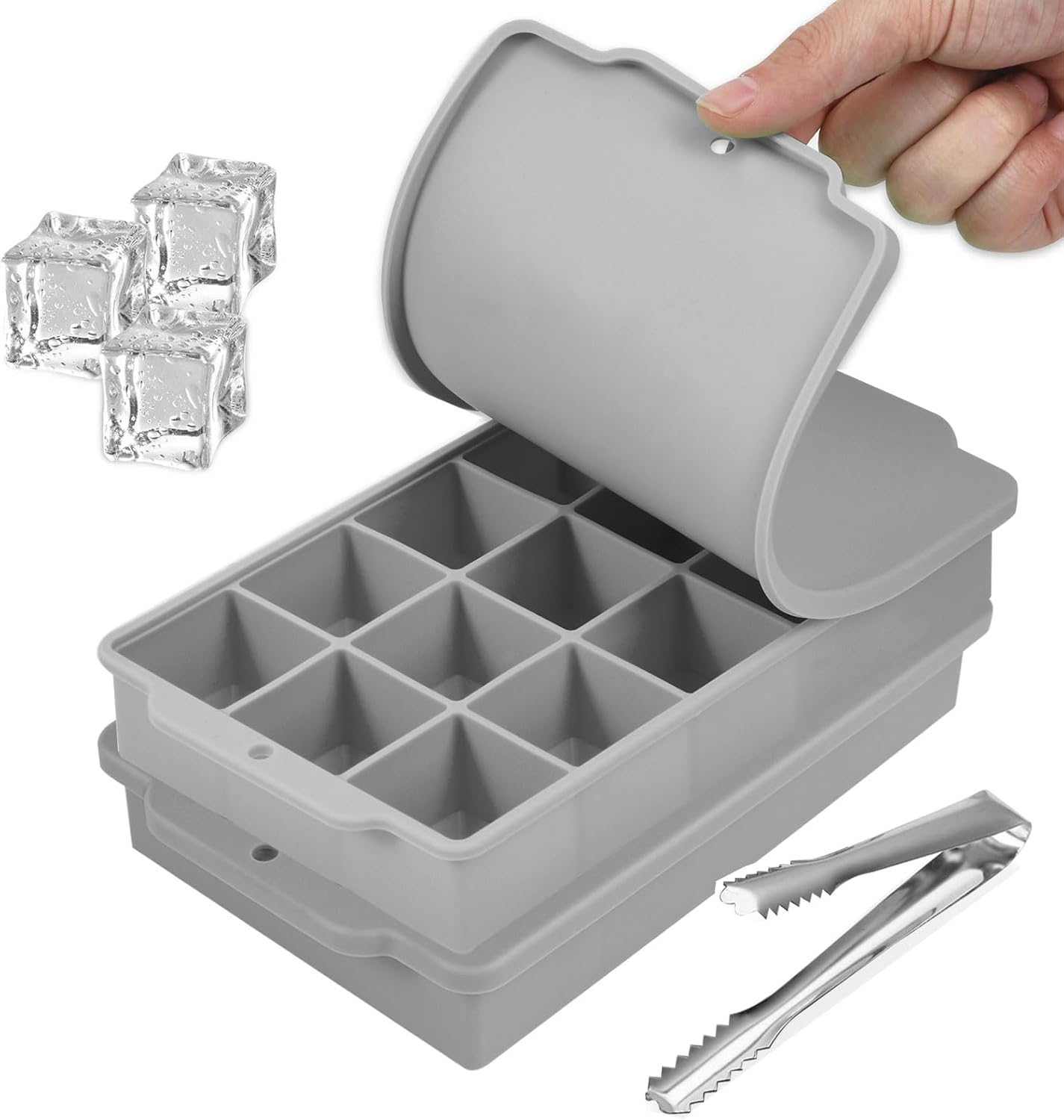 Amazon.com: 2 Pcs Ice Cube Tray, Silicone Ice Tray, 15 Ice Cube Molds ...