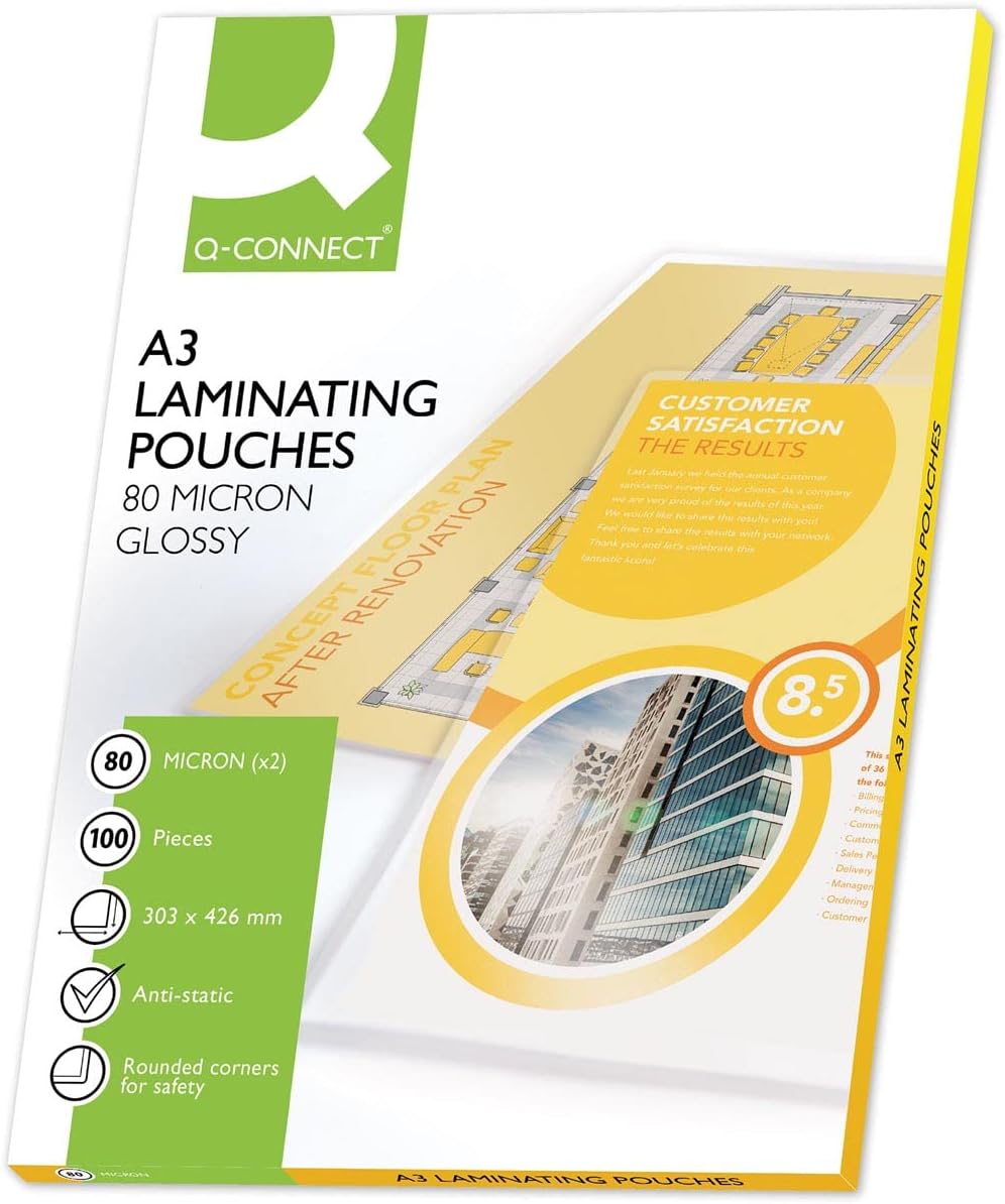 Q-Connect A3 Laminating Pouch 80 Micron (Pack of 100) KF04122 : Amazon ...