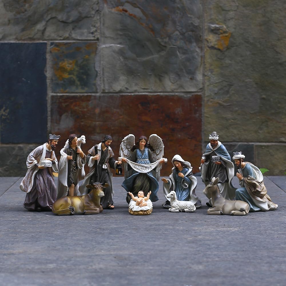 Amazon.com: Shlinnuo Set of 11 Nativity Set Figurines Resin Stone ...