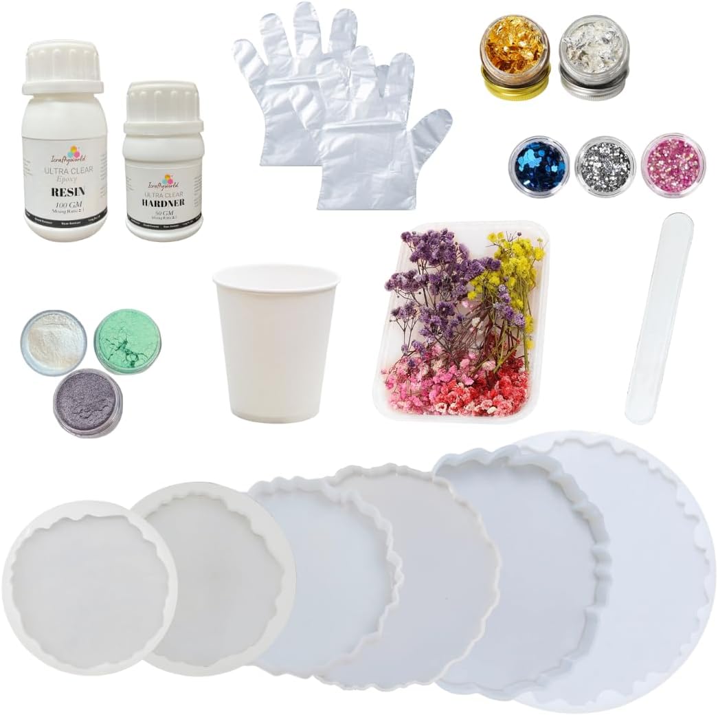 ICRAFTYWORLD 26 Pcs DIY Epoxy Resin Art Kit with Moulds Agate Coaster ...