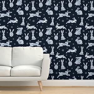Peel & Stick Wallpaper 3ft x 2ft - Indigo Rabbits Dark Blue Bunny Snow ...