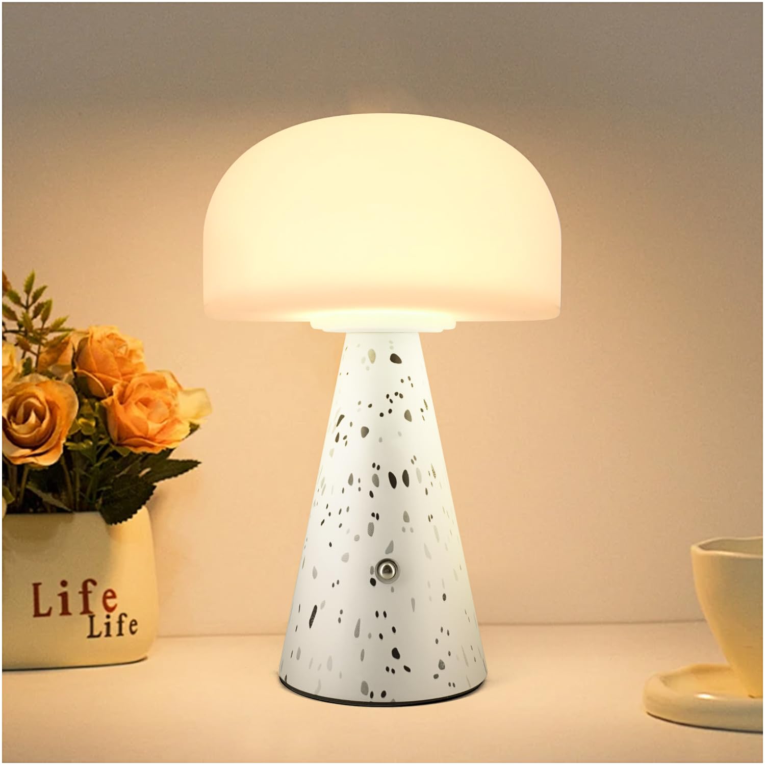 Levigo Cute Mushroom Table Lamp with Touch Switch, Natural Style ...