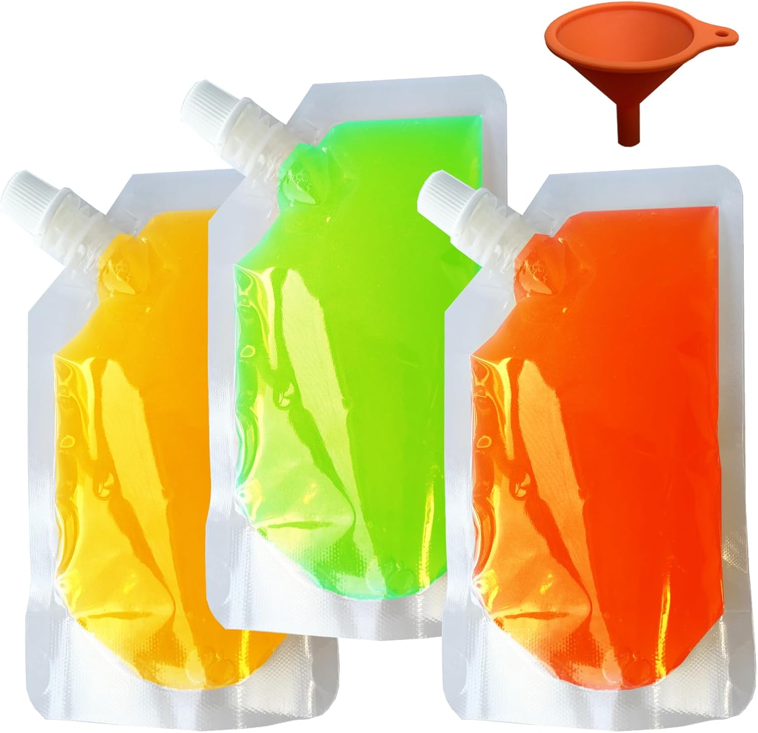 20Pack Clear Drink Pouches 250ml with caps and Funnel for Festivals ...