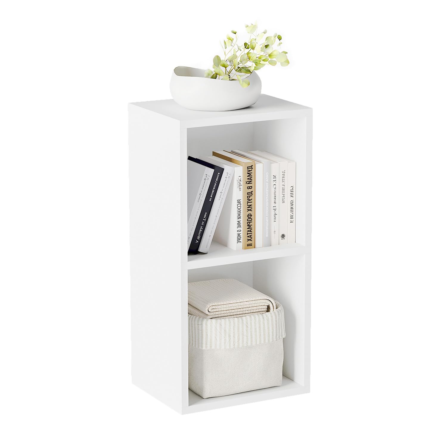 Amazon.com: oneinmil Book Shelf 2-Tier Narrow Bookcase 2 Cube Storage ...