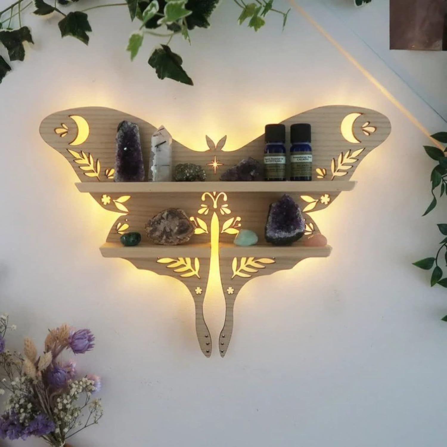 Amazon.com: HBSGS Crystal Display Shelf Wall Moon Shelves Moth Hamsa ...