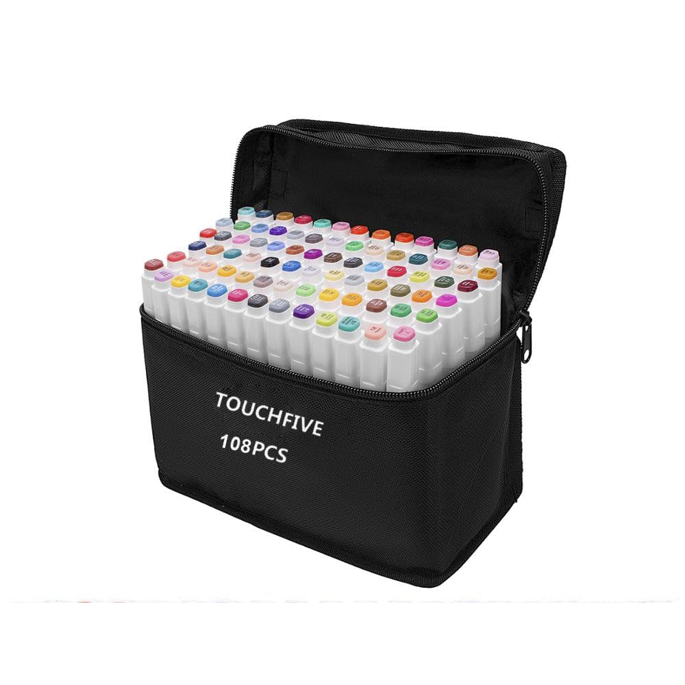 TOUCHFIVE 108 Colors Art Markers Set, Dual Tips Alcohol Based Drawing ...