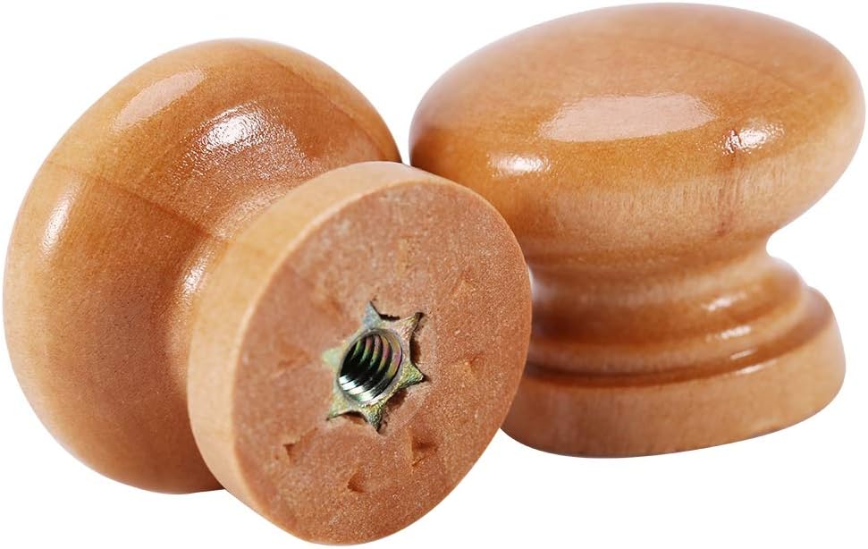KOHAND 30 Pack Wooden Door Knobs, 35 x 25 mm Natural Wood Drawer Knobs with 30 Screws, Round ...
