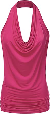 NINEXIS Women's Halter Neck Draped Front Open Back Top Fuchsia M at ...