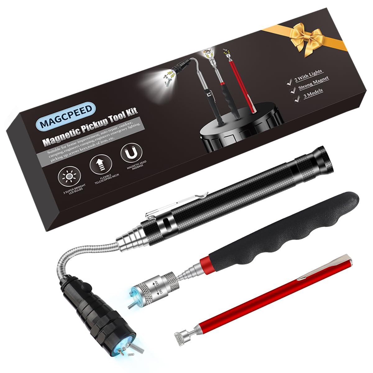 LED Magnetic Pickup Tool Gift,Telescoping Pick Up Tool Set Magnet ...