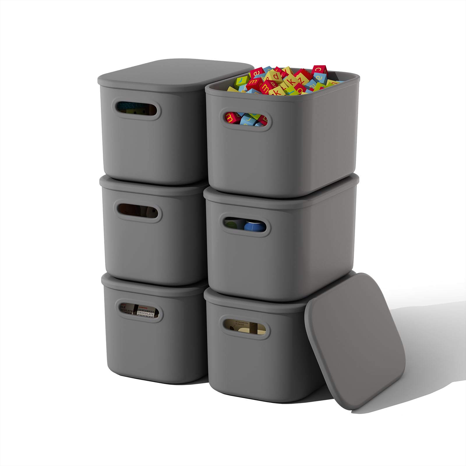 Amazon.com - ORGIDOL 6 Pack Grey Storage Bins with Lids Stackable ...