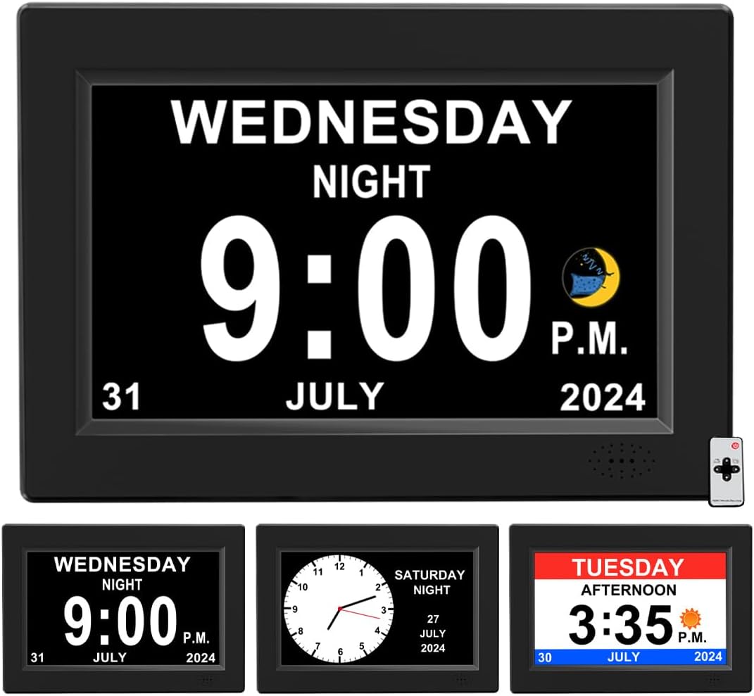 Amazon.com: SSYA 7 Inch Calendar Clock - 12 Alarm Options, Level 5 Auto ...