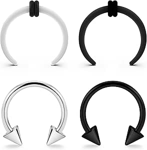 Amazon.com: Lcolyoli Large Septum Rings 12G PA Ring Internally Threaded Spike Horseshoe Barbell ...