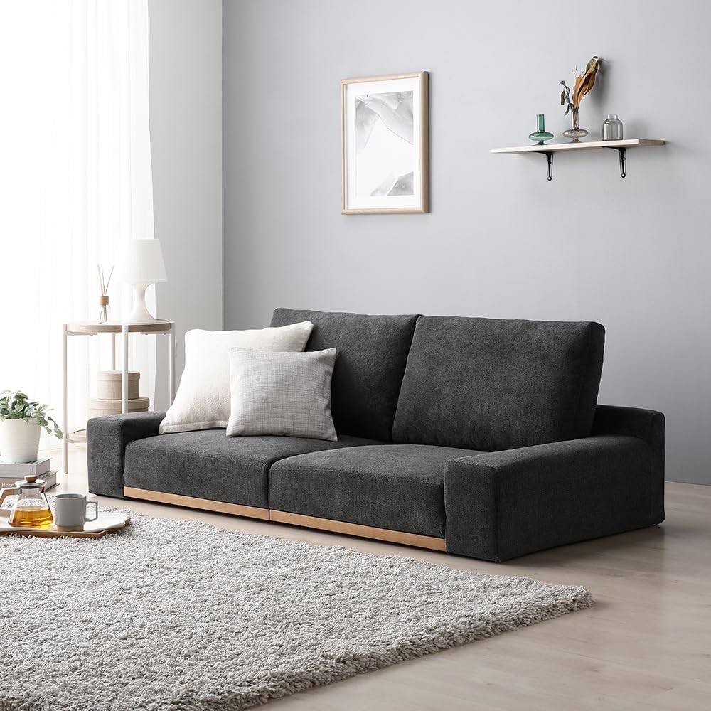 Amazon｜RASIK ローソファー 2.5人掛け 幅160cm ダークグレー クッション付き 分割式 カバーリング仕様 洗濯可能 Olson オルソン｜ソファ・カウチ オンライン通販