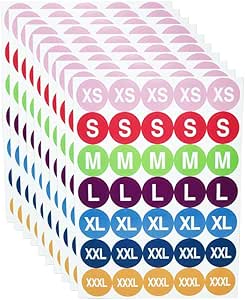 350Pcs Clothing Size Stickers Labels 1 inch Colorful Coded Round Self ...