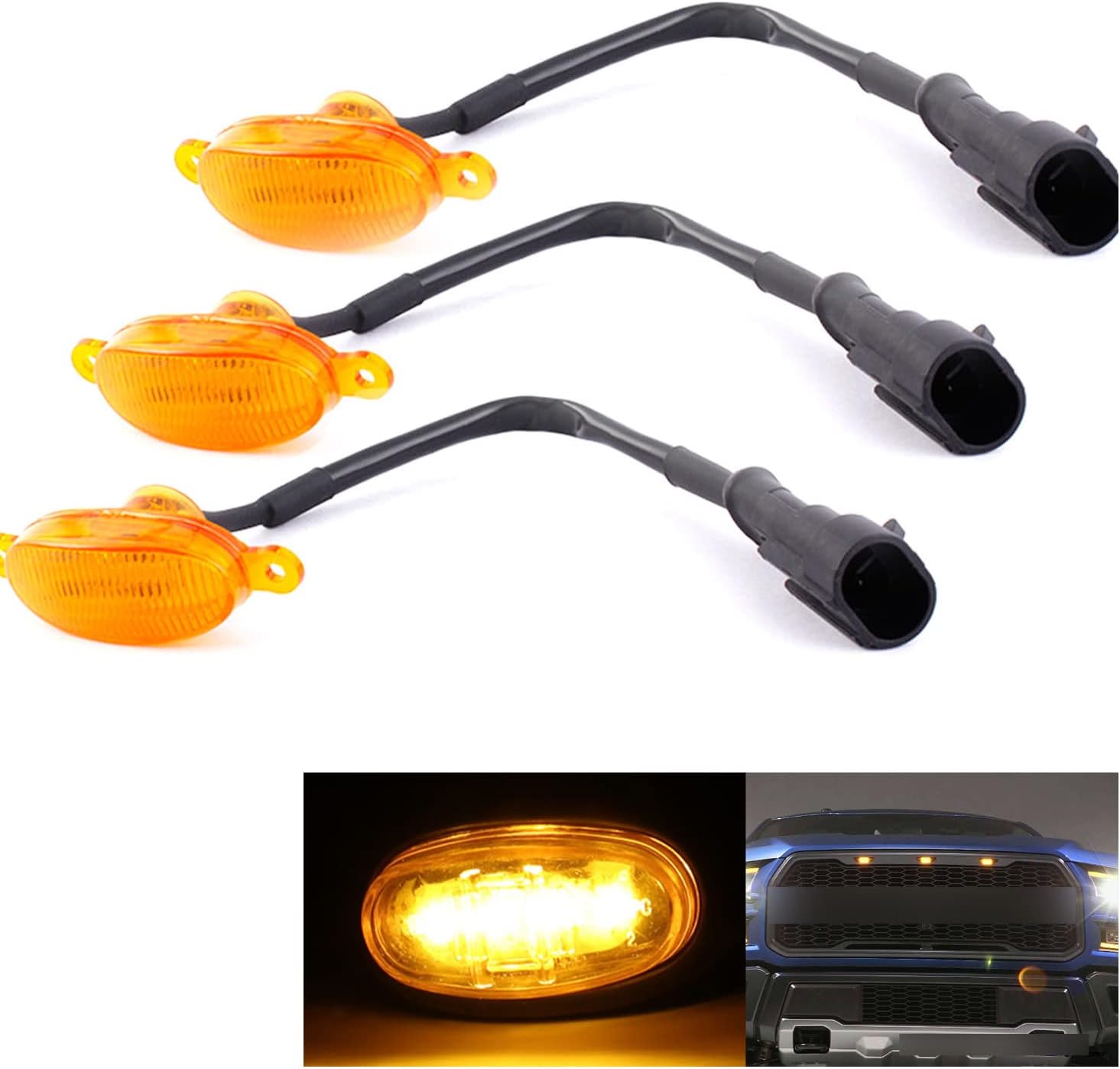 Amazon.com: Dickno 4PCS Car Grille Lights, Bright Amber LED Grill ...