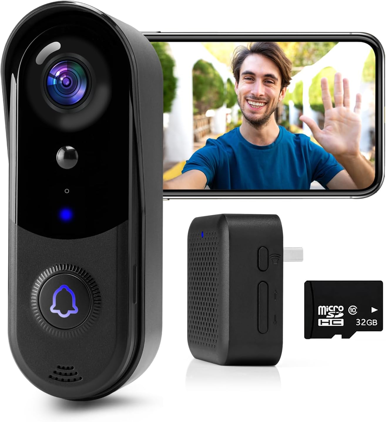 Amazon.com: PEKNIU Doorbell Camera Wireless,NO Monthly Fee,with 32GB ...