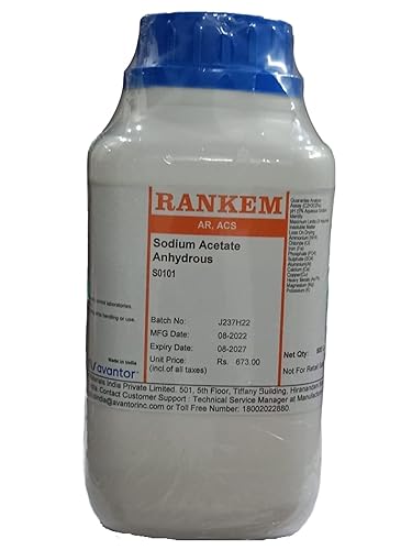 Rankem Sodium Acetate Anhydrous AR ACS Grade, 500GM (CAS 127-09-3) Molecular Formula: C₂H₃NaO₂ ...