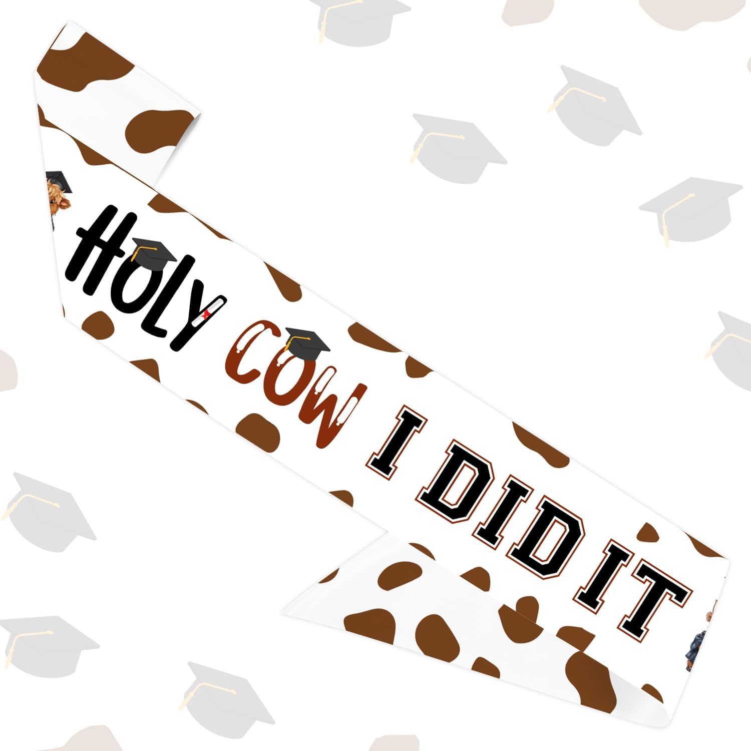Amazon.com: Highland Cow Graduation Decorations Holy Cow I Did It Sash ...
