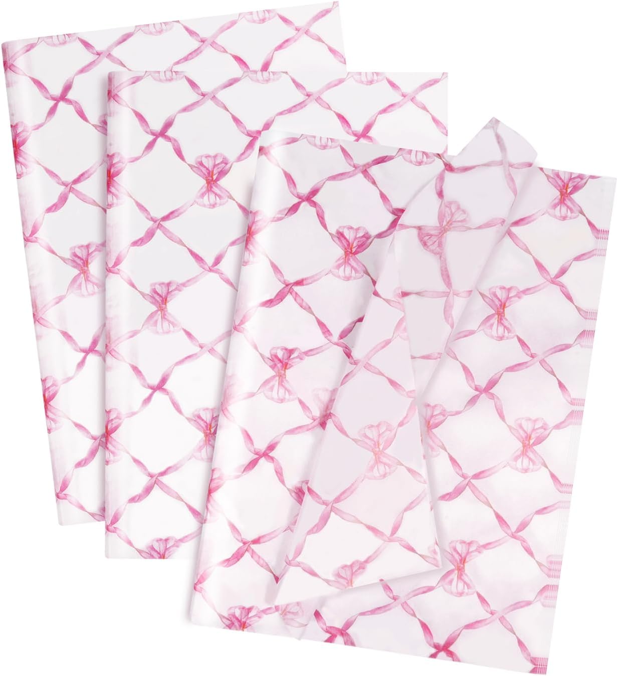 60 Sheets Pink Bow Tissue Paper, 14" x 20" Cute Bowknot Tissue Paper ...