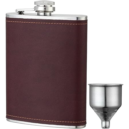 Amazon.com | Leather Hip Flask Holding 6 oz - Two Tone Design - Pocket ...