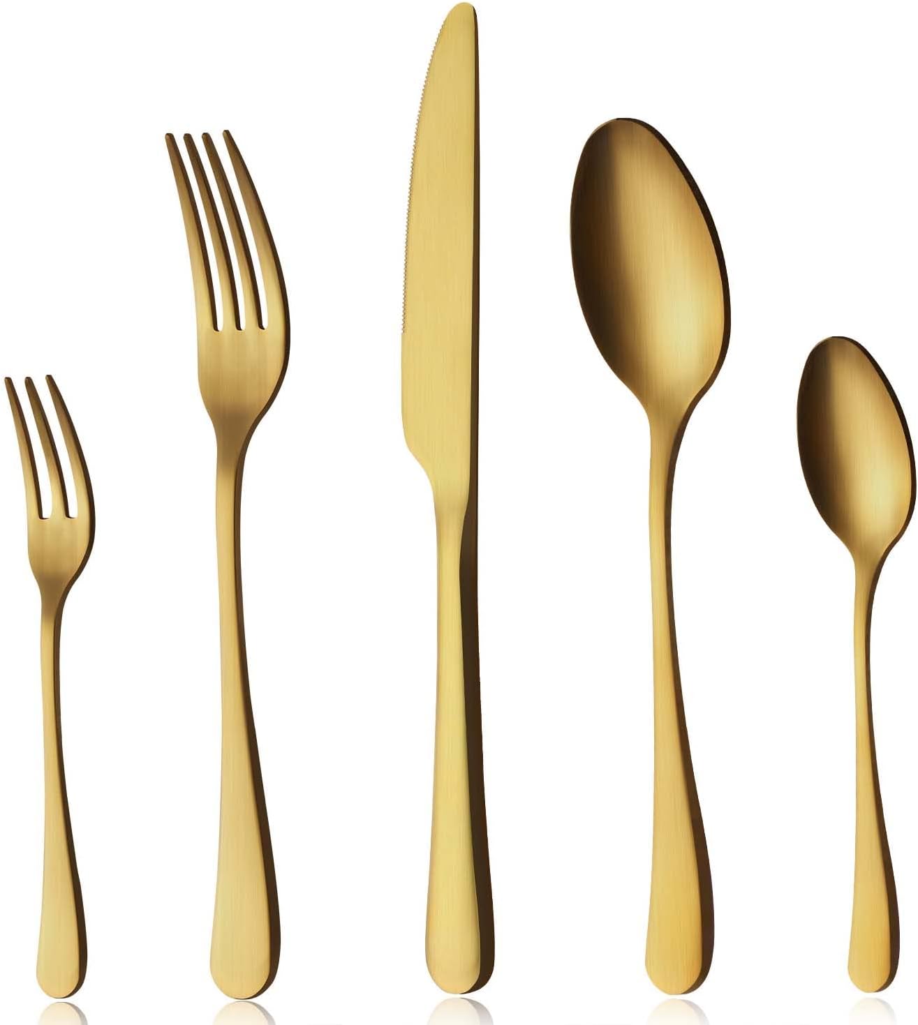 BEWOS Besteck Set für 12 Personen, 60 teilig Titanium Gold Essbesteck ...