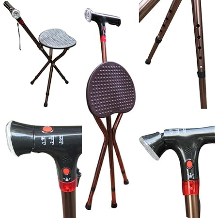 Amaze Adjustable Height Walking Stick with Folding Chair Old Man ...