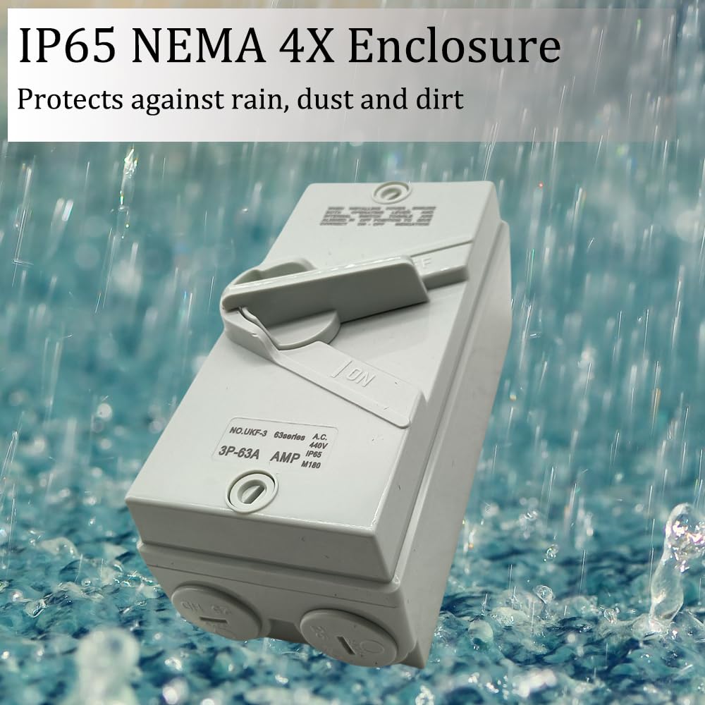 Ip65 Waterproof Disconnect Box 35A 440V AC 3-Pole Enclosed Disconnect ...