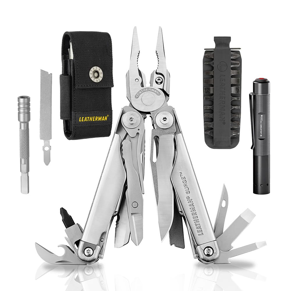 LEATHERMAN Kit de Multiherramienta SURGE Plata con con 11 Puntas ...