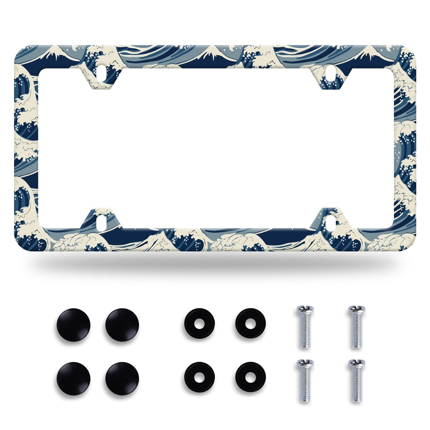 Amazon.com: Blue Ocean Waves License Plate Frame 1 Pack Stainless Steel ...