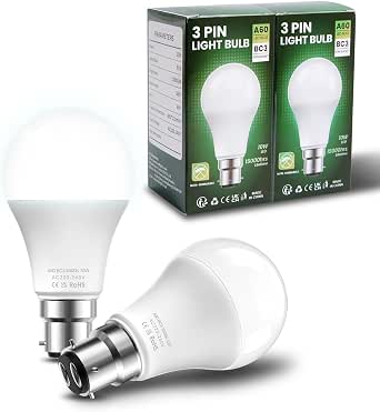 BrightArk BC3 3 Pin LED 10W Energy Saving Light Bulbs Cool White 6500K ...