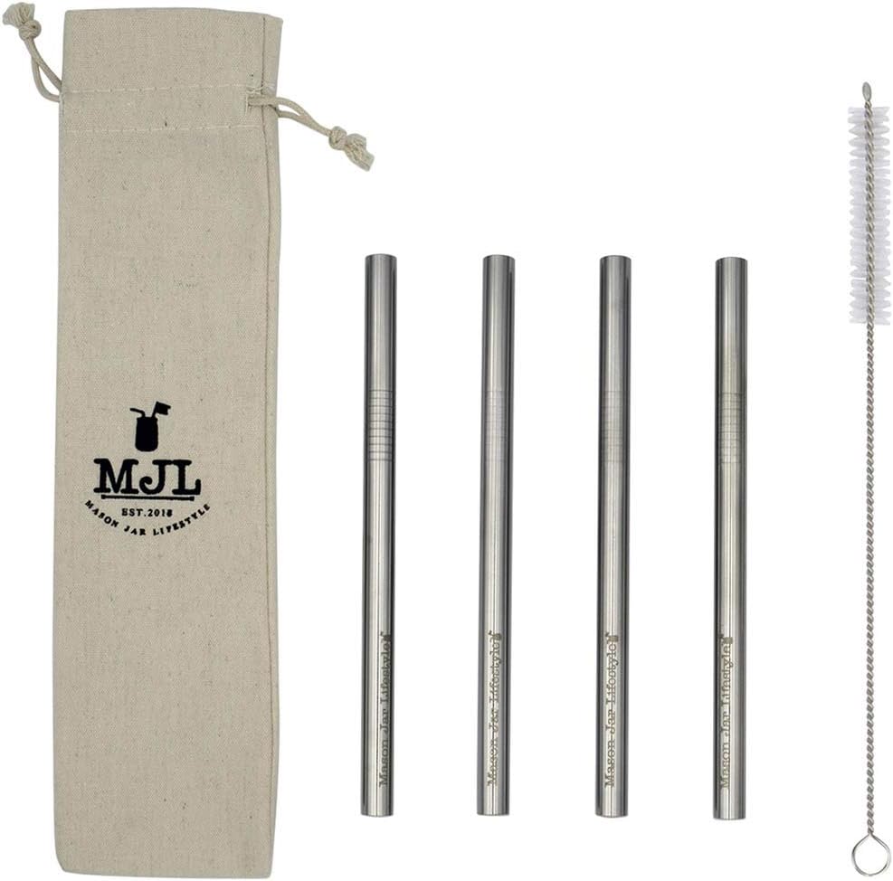 Amazon.com: Medium Stainless Steel Smoothie Straws for Pint Mason Jars ...