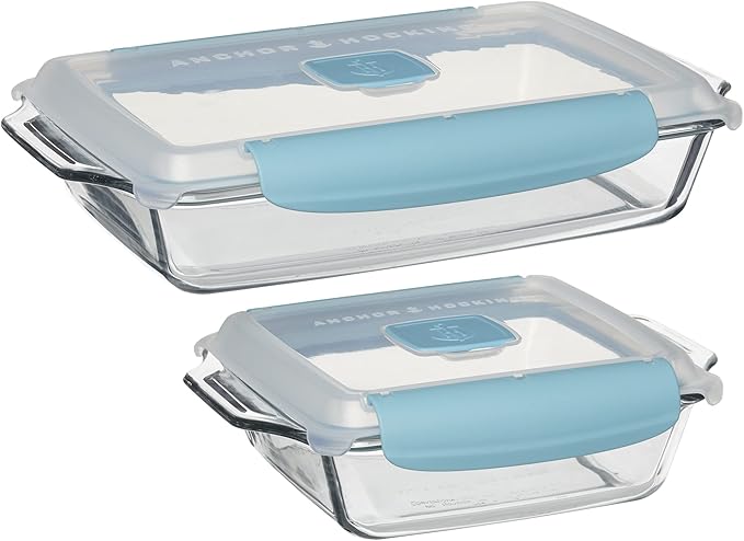 Amazon.com: Anchor Hocking 4 Piece Truelock Locking Lid Bakeware Set ...