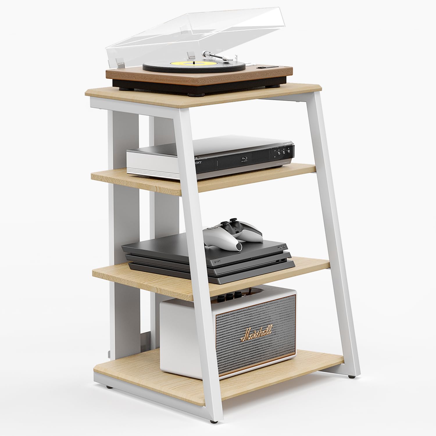 FITUEYES Meuble HiFi à 4 Etagères en Bois et Acier Support pour Platine Vinyle Meuble Audio ...
