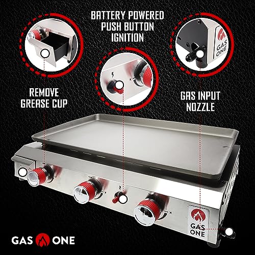 Gas One Flat Top Grill with 3 Burners – Auto Ignition Propane Portable ...