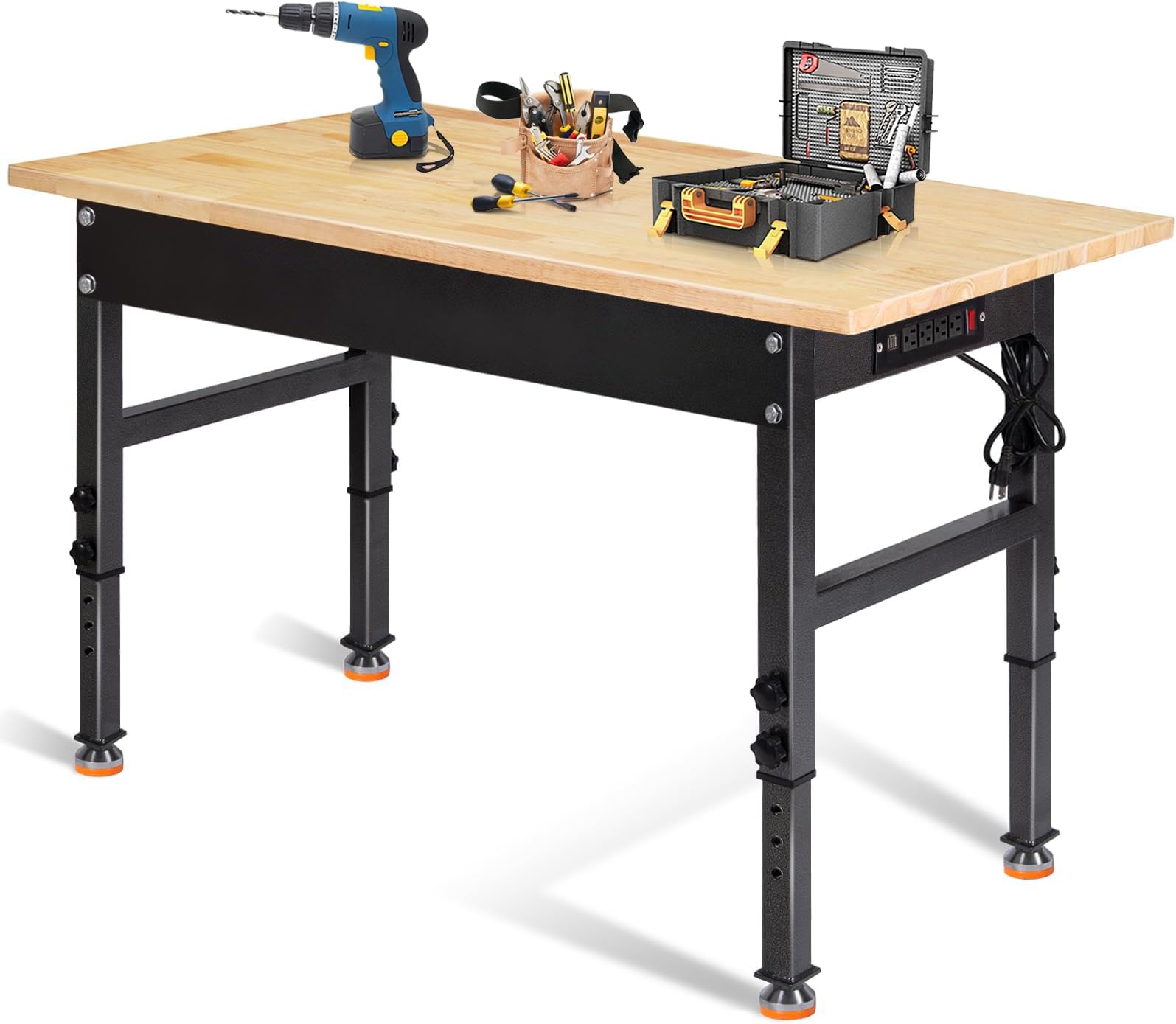 HOMCOM 45" Work Bench with Adjustable Footpads and Large Solid Wood ...
