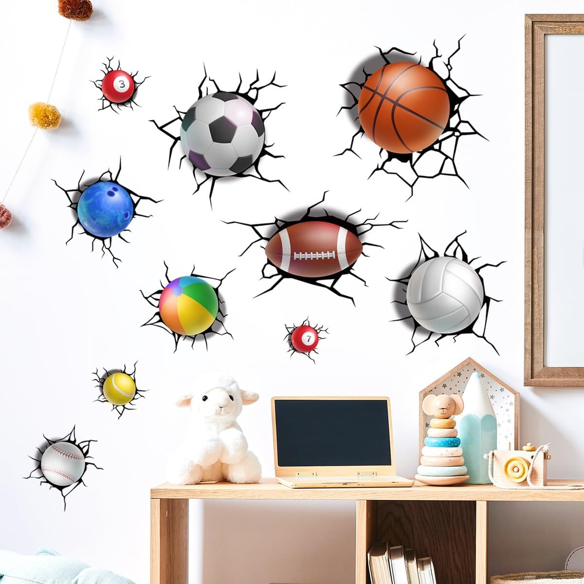 Amazon.com: Runtoo 3D Sports Wall Decals Basketball Baseball Football ...