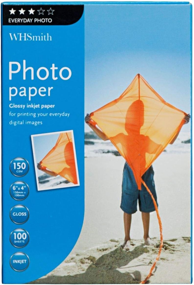 WHSmith Glossy Inkjet Photo Paper Acid Free Leaves 150 GSM Size 6x4 ...