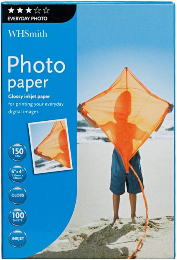 WHSmith Glossy Inkjet Photo Paper Acid Free Leaves 150 GSM Size 6x4 ...