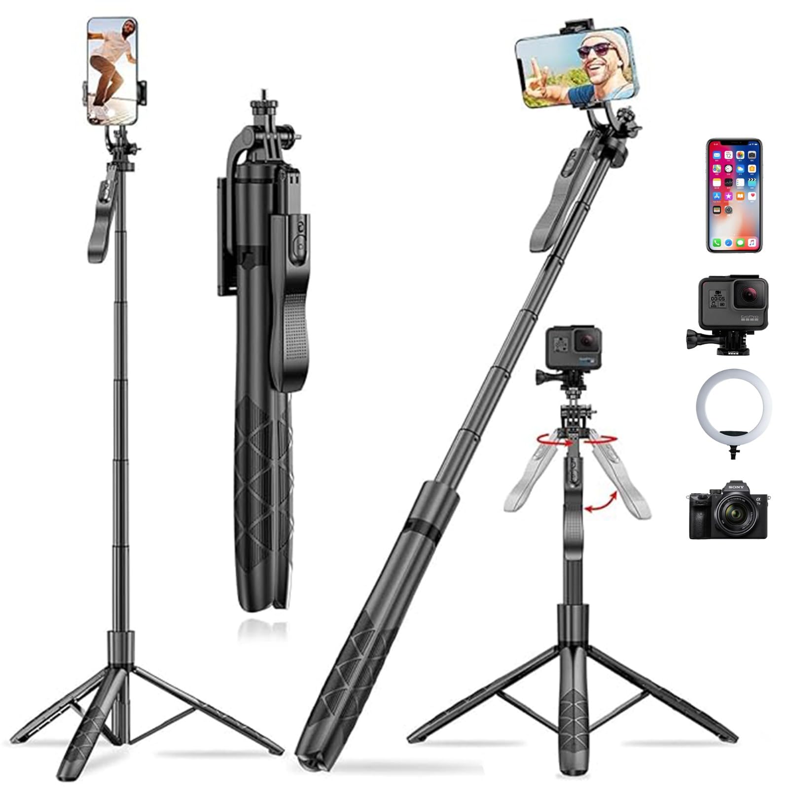 Kratos K6 Upgraded 61 Inch Long Selfie Stick, Balance Handle for Anti ...