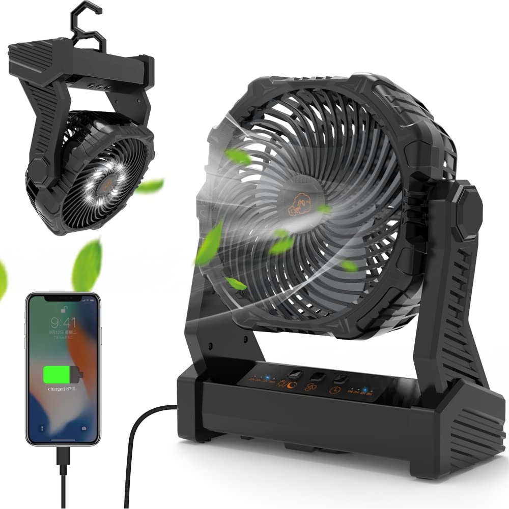 Amazon.com: Portable Rechargeable Fan with Light, 10000mAh Battery ...