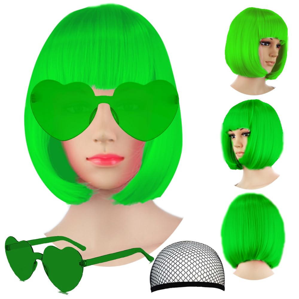 Amazon.com : LIULIUBTY Short Bob Hair Wigs Straight with Flat Bangs ...