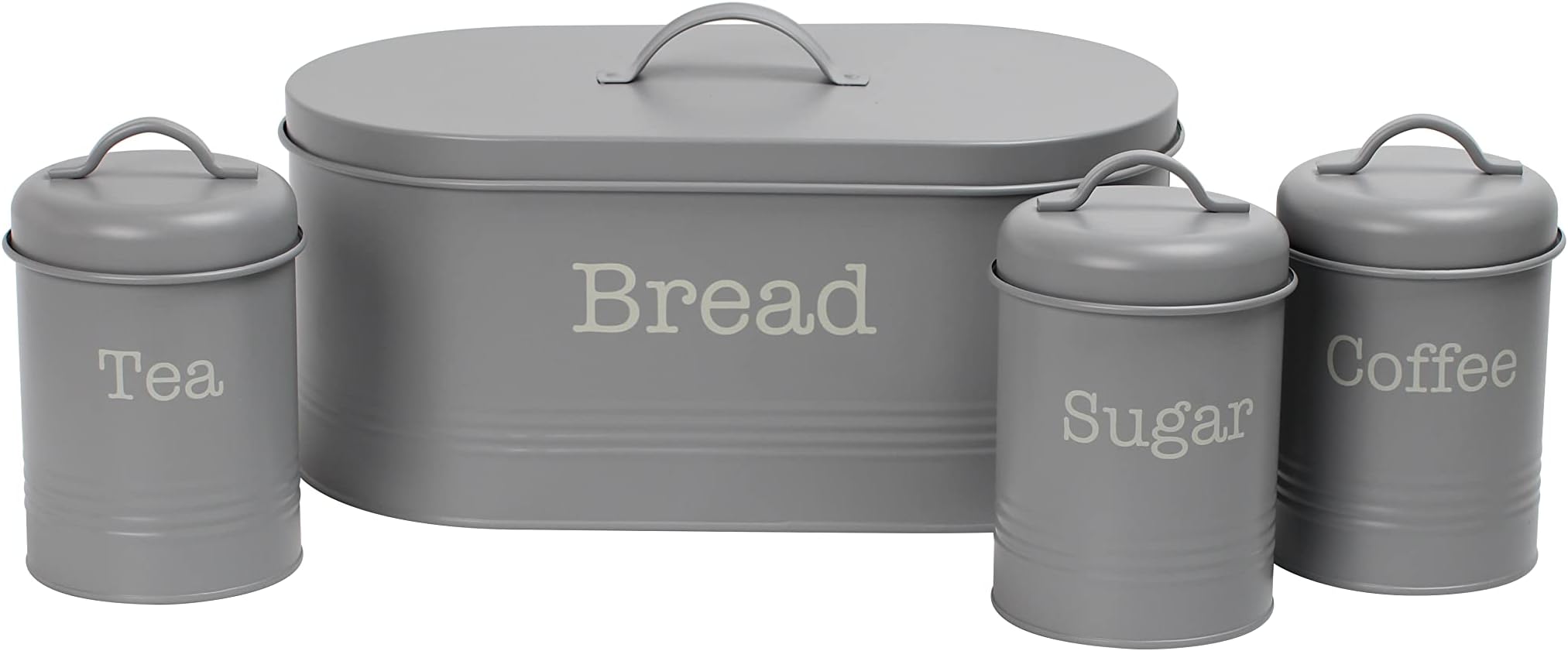 5PC Square Kitchen Storage Set: Bread Bin, Biscuit Tin and Tea, Coffee ...