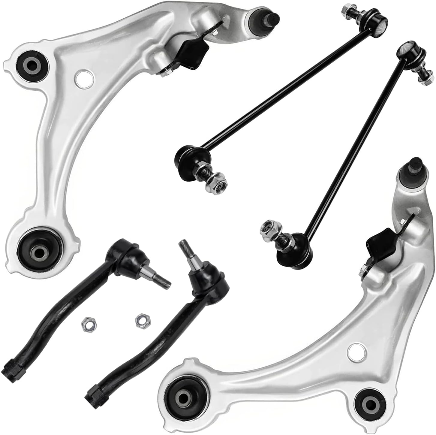 6pc Front Lower Control Arms Sway Bar Links Outer Tie Rods Suspension Kit